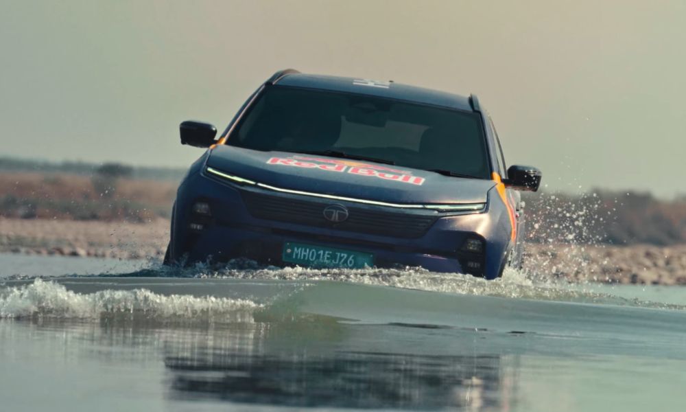 Tata Harrier EV Fords Beas River In Red Bull Extreme Stunt